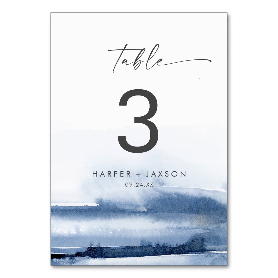 Modern Watercolor | Blue Table Number | Zazzle