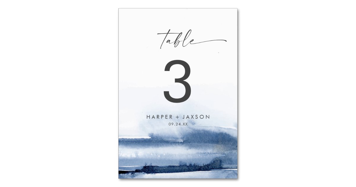 Modern Watercolor | Blue Table Number | Zazzle