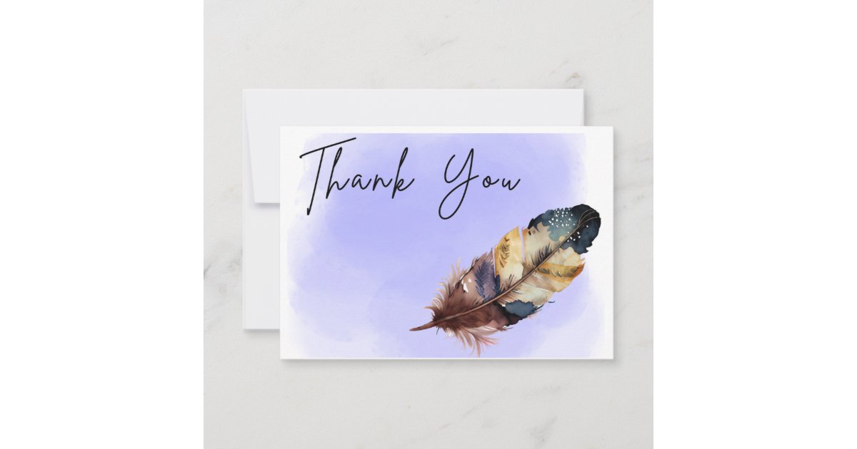 Modern Watercolor | Blue Thank You Card, feather | Zazzle