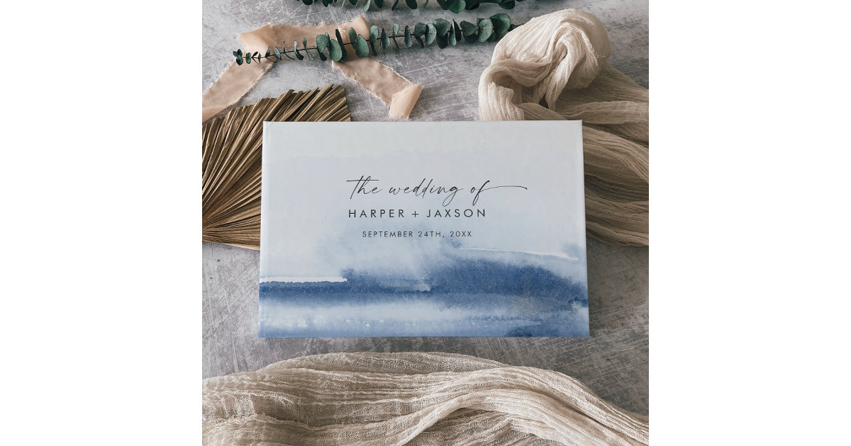 Modern Watercolor | Blue Wedding Guest Book | Zazzle