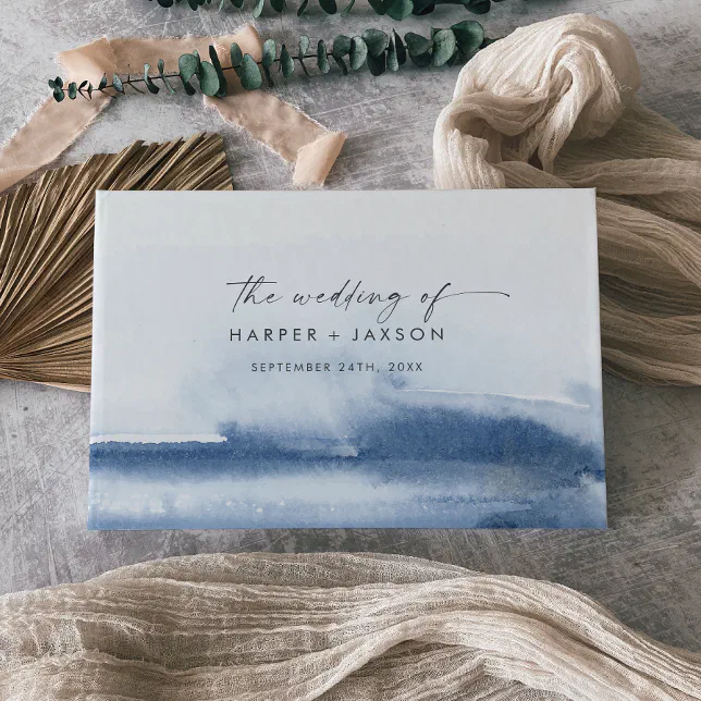 Modern Watercolor | Blue Wedding Guest Book | Zazzle
