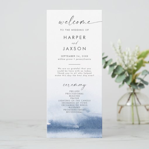 Modern Watercolor | Blue Wedding Program | Zazzle