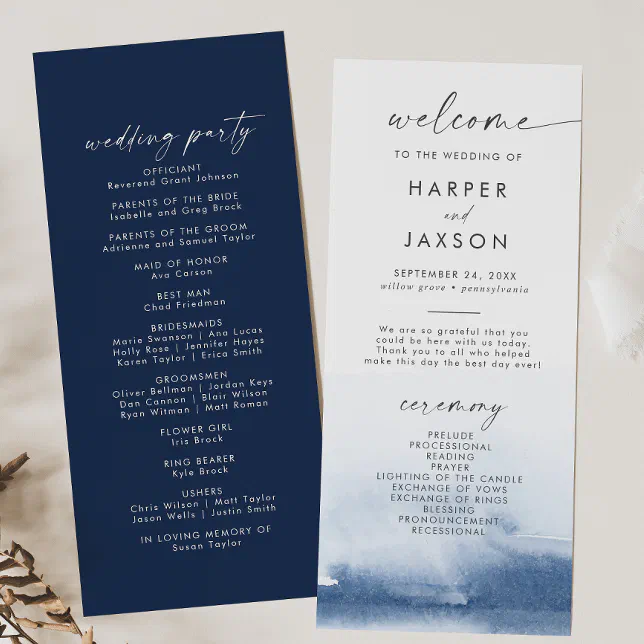 Modern Watercolor | Blue Wedding Program | Zazzle