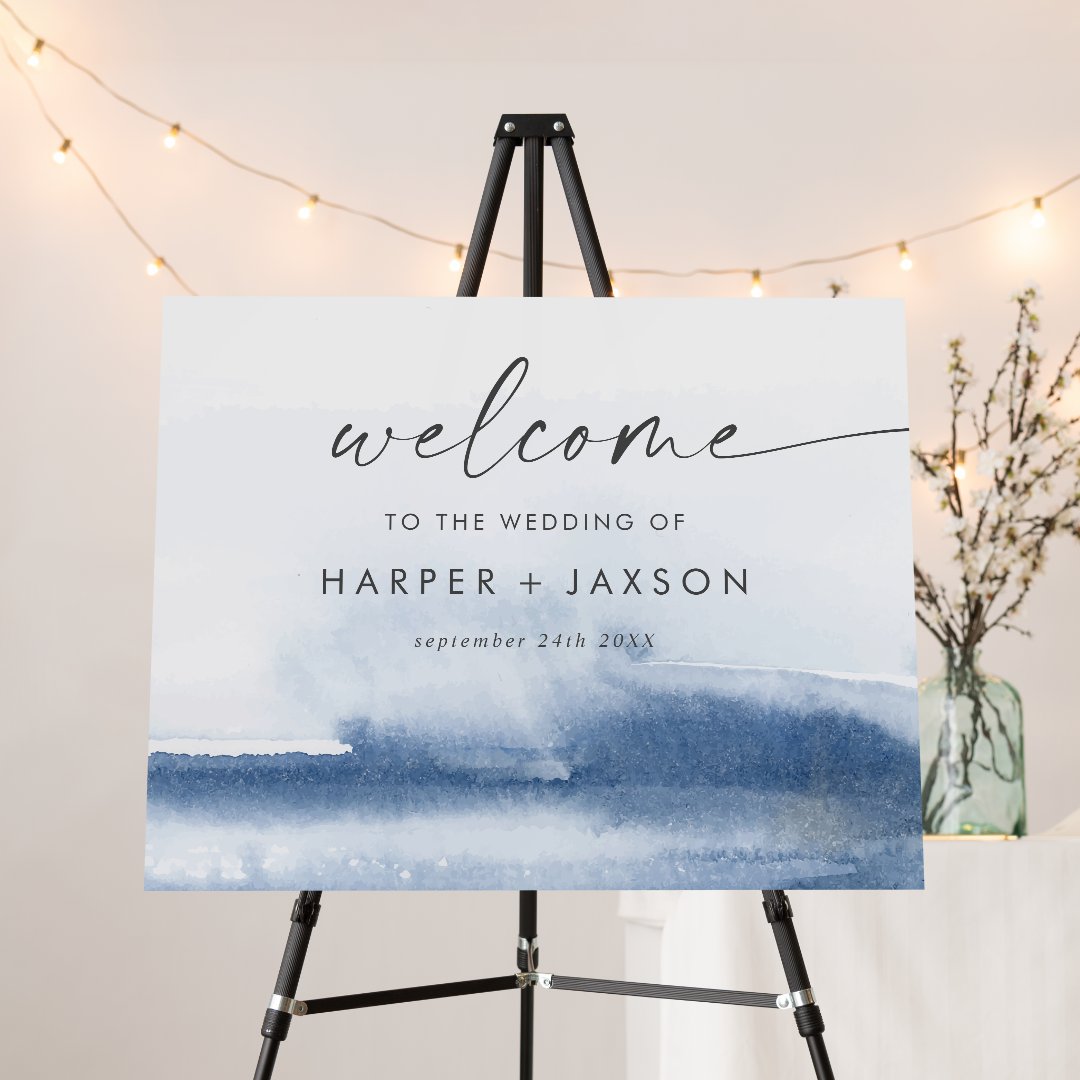 Modern Watercolor | Blue Wedding Welcome Foam Board | Zazzle