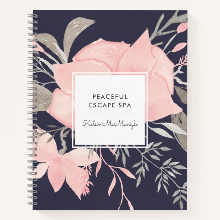 Modern Watercolor Blush and Navy Floral | Business Notebook | Zazzle.com