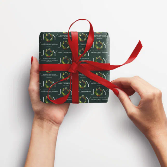 Modern watercolor botanical joy corporate green wrapping paper | Zazzle