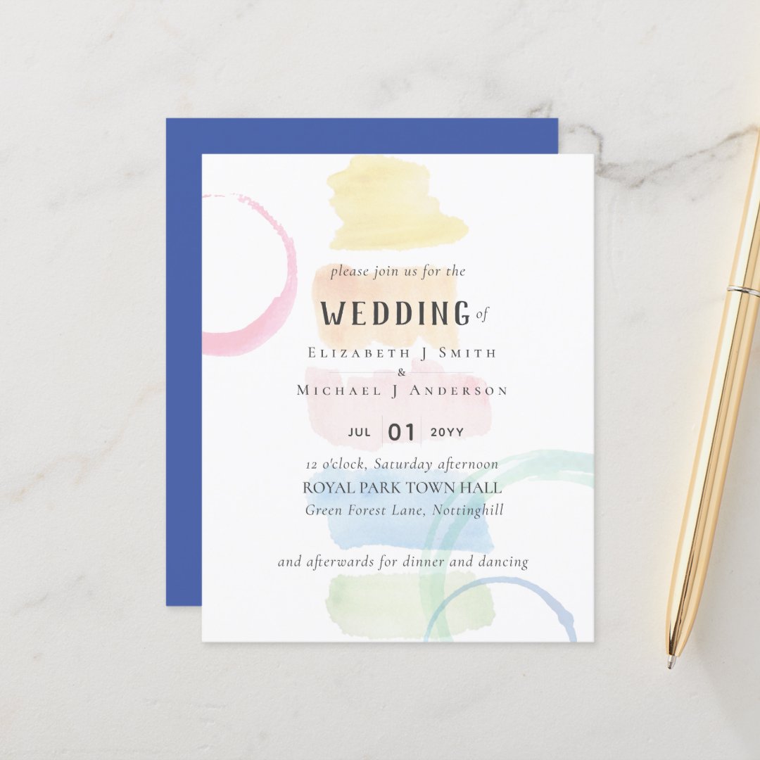 Modern Watercolor Brush Strokes WEDDING Invitation | Zazzle
