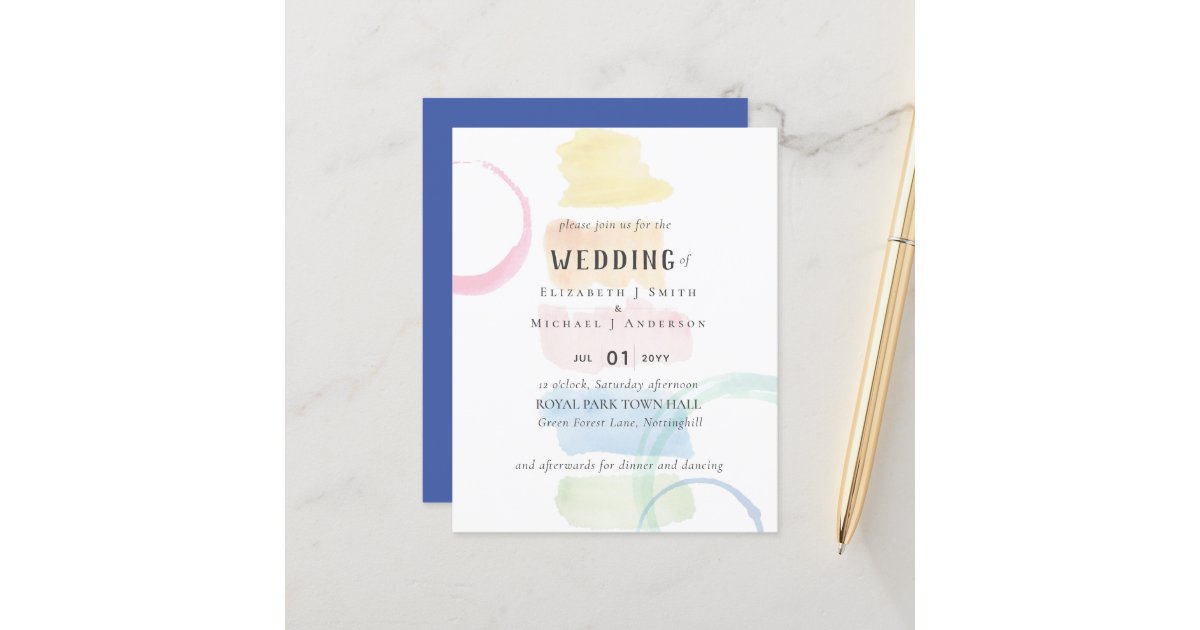 Modern Watercolor Brush Strokes WEDDING Invitation | Zazzle