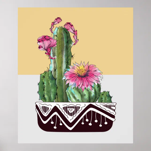Modern Watercolor Cactus Garden Art Poster | Zazzle