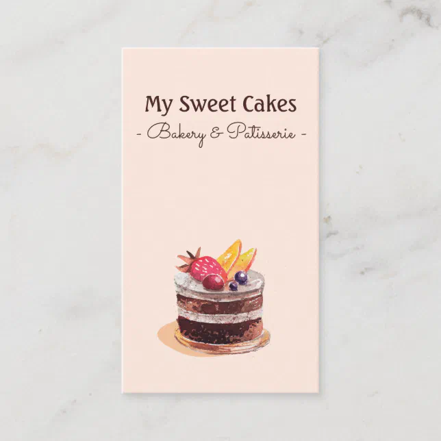 Modern watercolor cake patisserie cupcake dessert business card | Zazzle