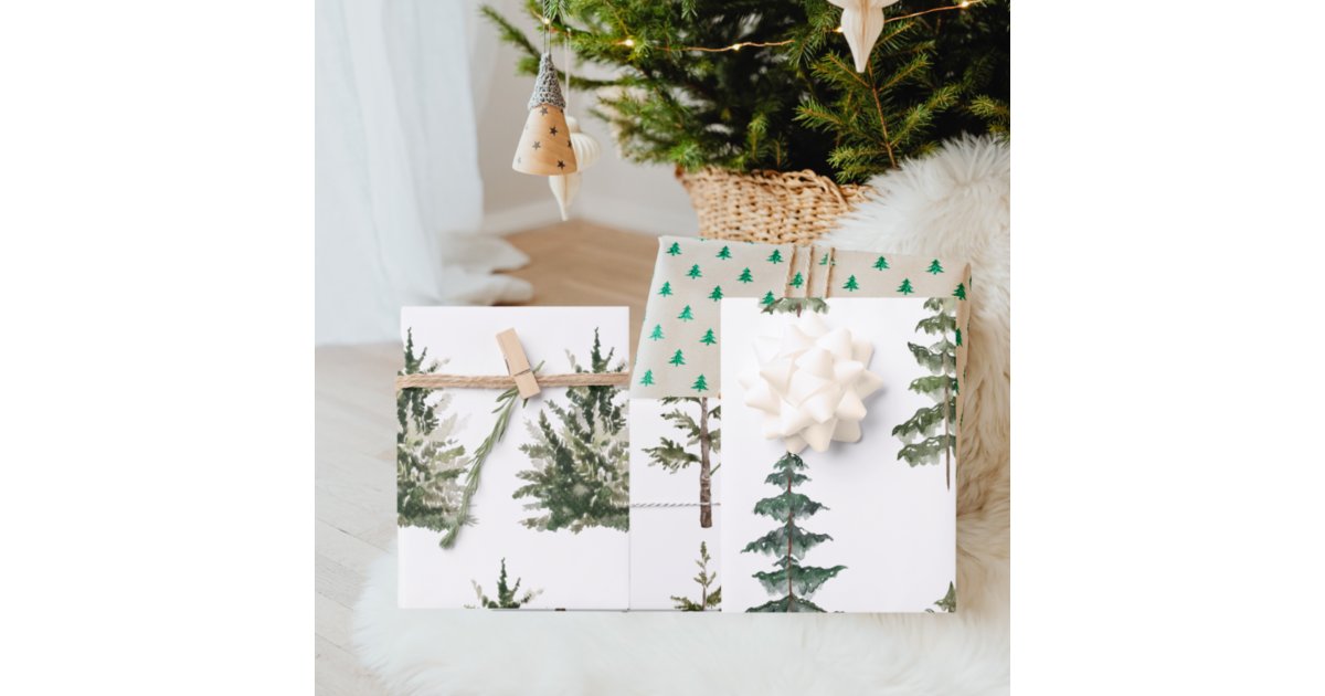 Modern Watercolor Christmas Green Pine Tree Wrappi Wrapping Paper ...