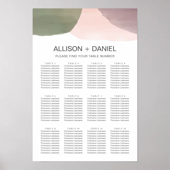 Modern Watercolor Circles Wedding Seating Chart | Zazzle