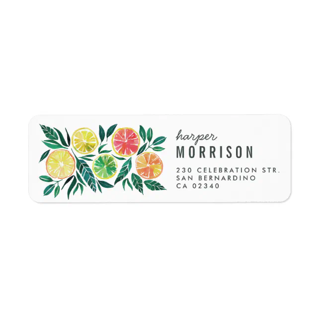 Modern Watercolor Citrus Fruit Cute Return Address Label | Zazzle