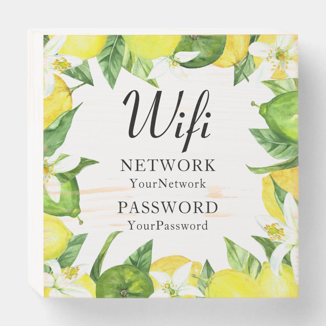 Modern Watercolor Citrus Lemons Wifi Password Wooden Box Sign | Zazzle