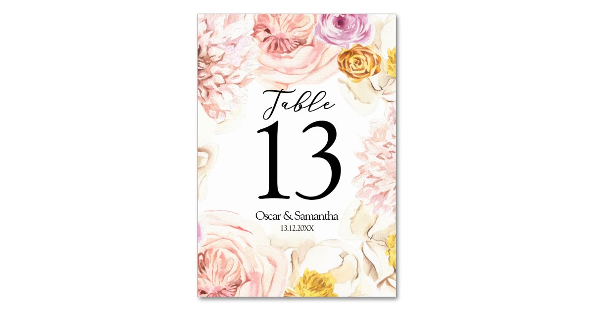Modern Watercolor Colorful Floral Frame Table Number | Zazzle