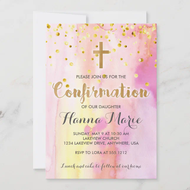 Modern Watercolor Confirmation Invitation | Zazzle