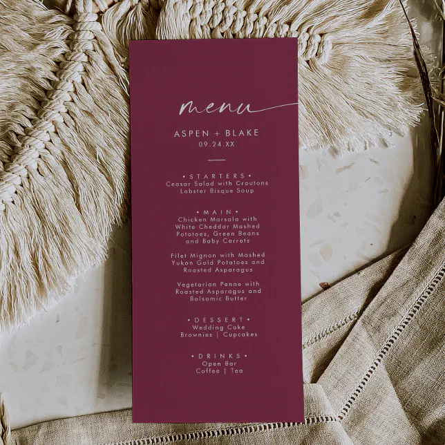 Modern Watercolor Coordinate | Red Wedding Menu | Zazzle