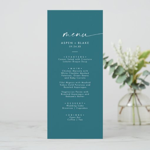 Modern Watercolor Coordinate | Teal Wedding Menu | Zazzle