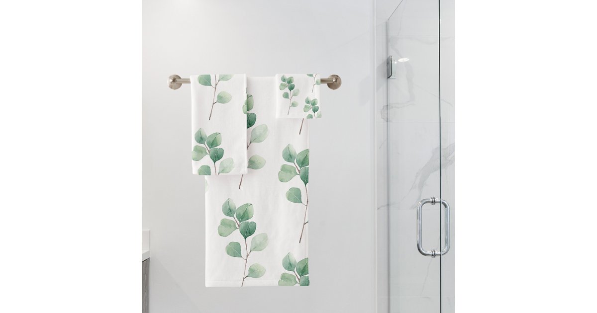 Modern Watercolor Eucalyptus Green Pattern Bath Towel Set | Zazzle