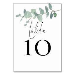 Modern Watercolor Eucalyptus Script Wedding Table Number | Zazzle