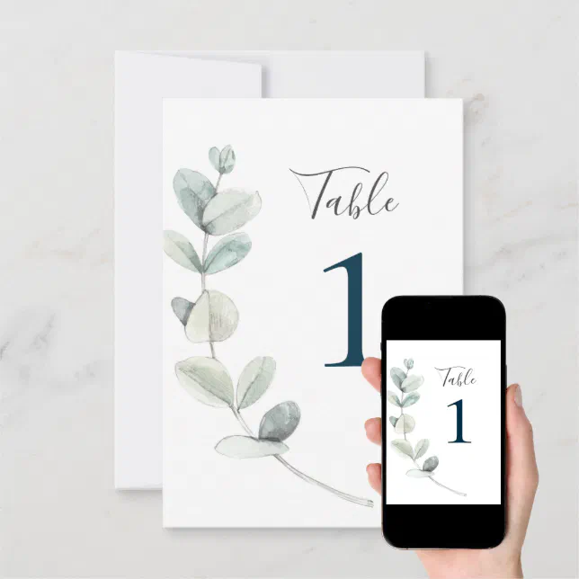 Modern Watercolor Eucalyptus Table Numbers | Zazzle