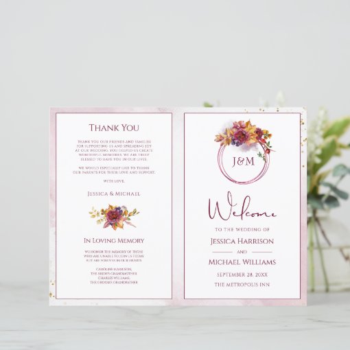 Modern Watercolor Fall Bouquet Wedding Program | Zazzle