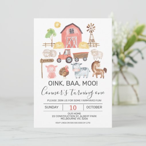 Modern Watercolor Farm Birthday Invitation | Zazzle