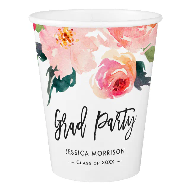 Modern Watercolor Floral 2020 Graduation Party Paper Cup | Zazzle