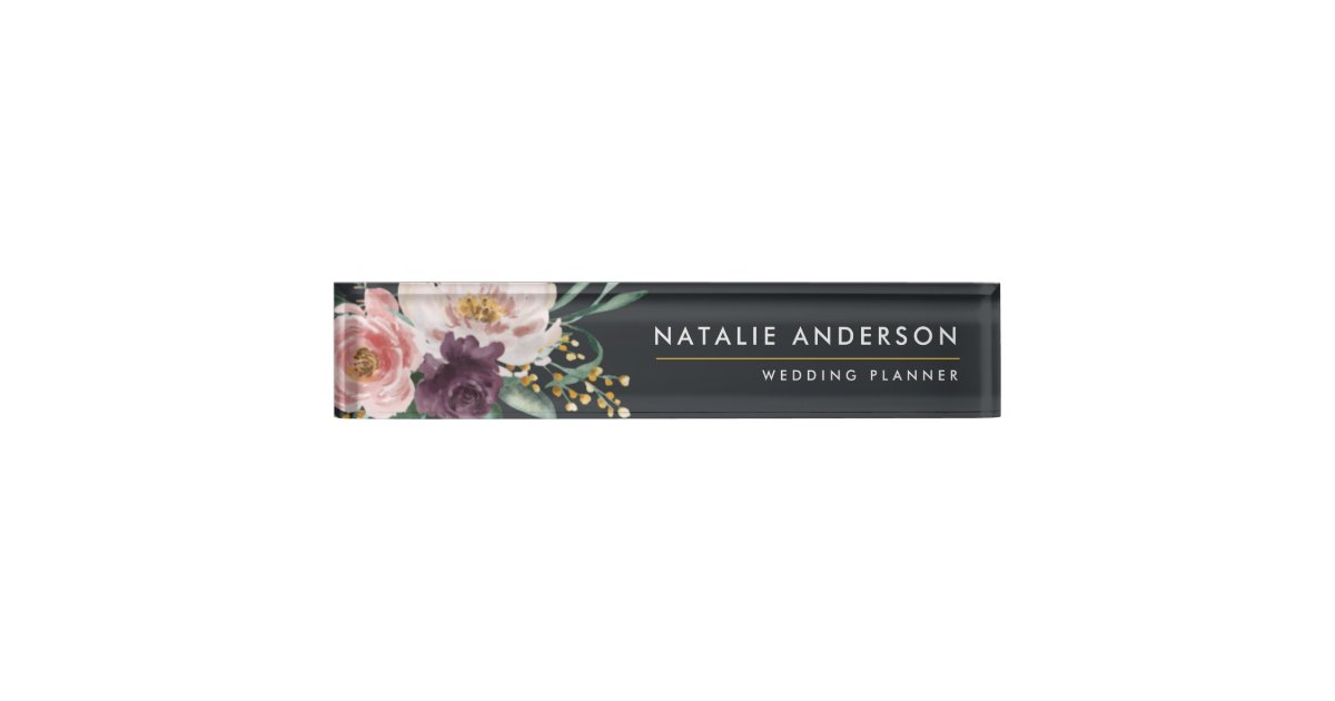 Modern watercolor floral and foliage elegant desk name plate | Zazzle