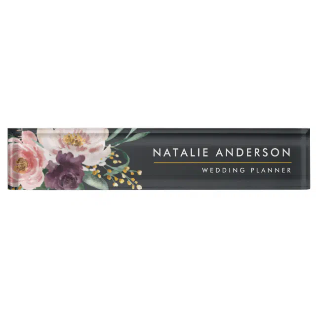 Modern watercolor floral and foliage elegant desk name plate | Zazzle