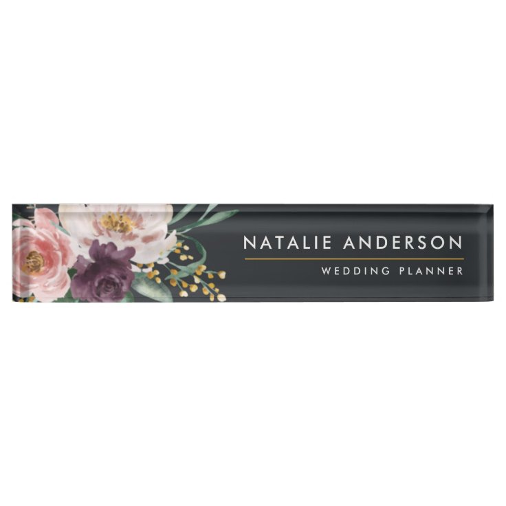 Modern watercolor floral and foliage elegant desk name plate | Zazzle