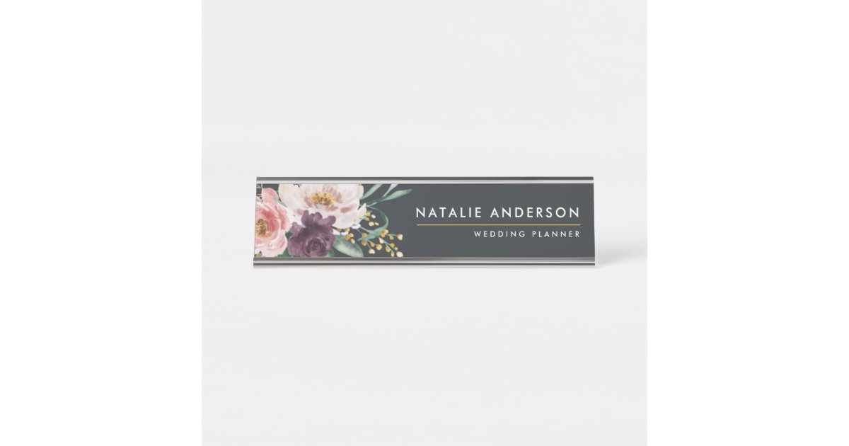Modern watercolor floral and foliage elegant desk name plate | Zazzle