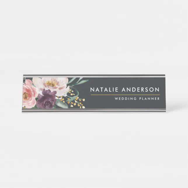 Modern watercolor floral and foliage elegant desk name plate | Zazzle