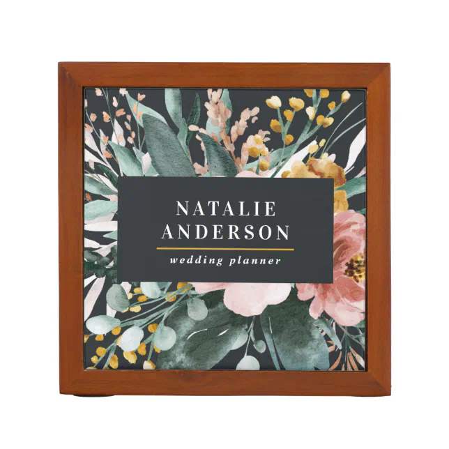 Modern watercolor floral and foliage elegant desk organizer | Zazzle