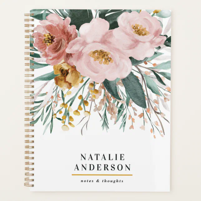 Modern watercolor floral and foliage elegant planner | Zazzle