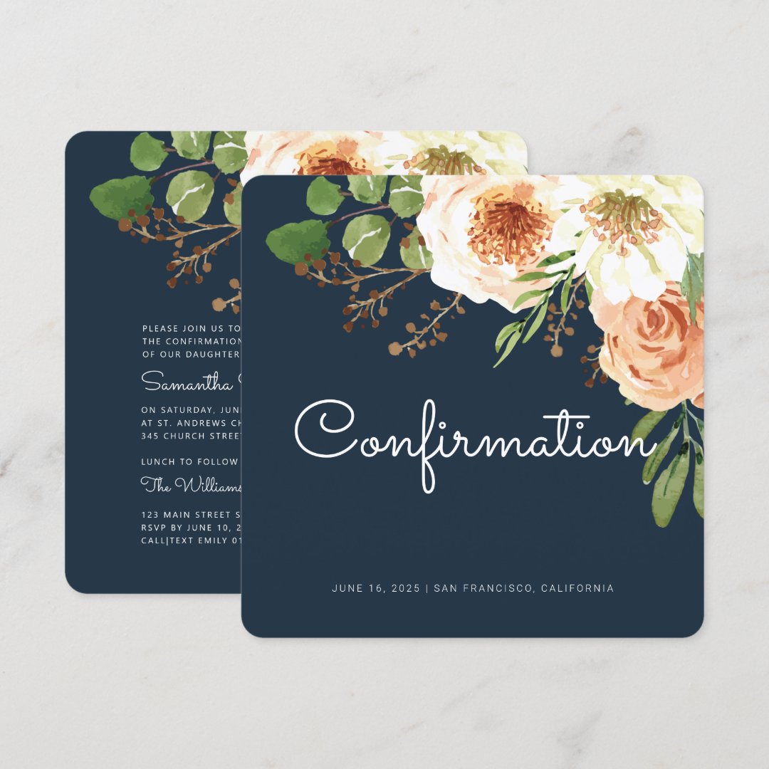 Modern Watercolor Floral Confirmation Invitation | Zazzle