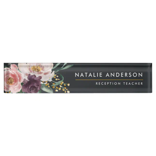 Modern watercolor floral foliage elegant teacher desk name plate | Zazzle