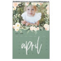 Modern watercolor floral photo script calendar | Zazzle