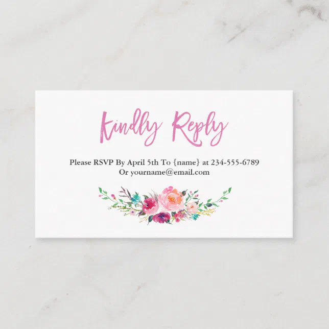Modern Watercolor Floral RSVP Insert Card | Zazzle
