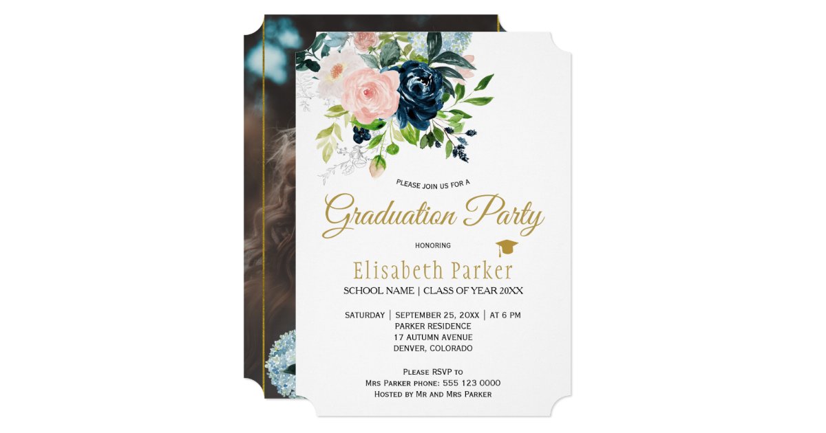Modern watercolor floral summer PHOTO graduation Invitation | Zazzle.com