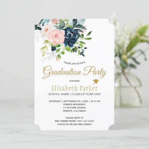 Modern watercolor floral summer PHOTO graduation Invitation | Zazzle