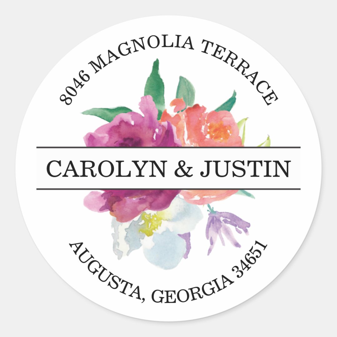 Modern Watercolor Flowers Address Label | Zazzle