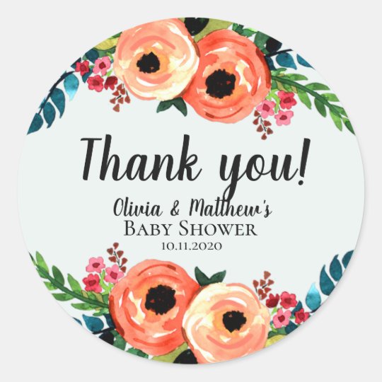 Modern Watercolor Flowers Girls Floral Baby Shower Classic Round ...