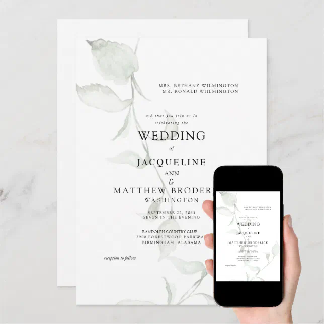 Modern Watercolor Foliage Wedding Invitation | Zazzle