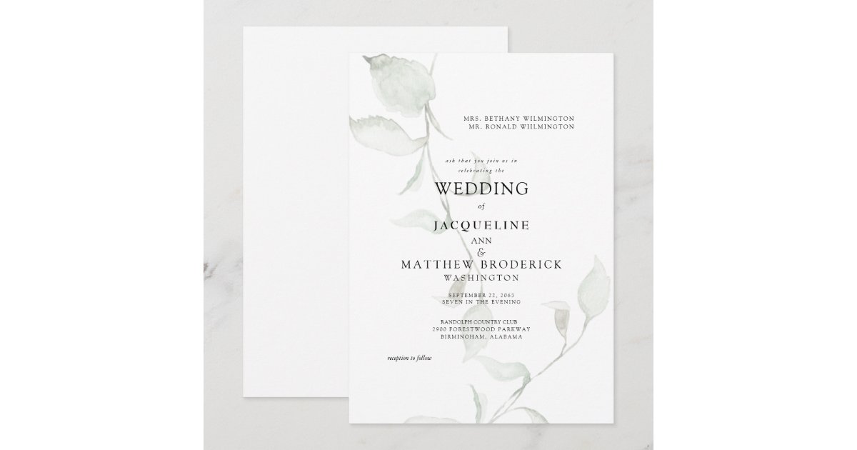 Modern Watercolor Foliage Wedding Invitation | Zazzle