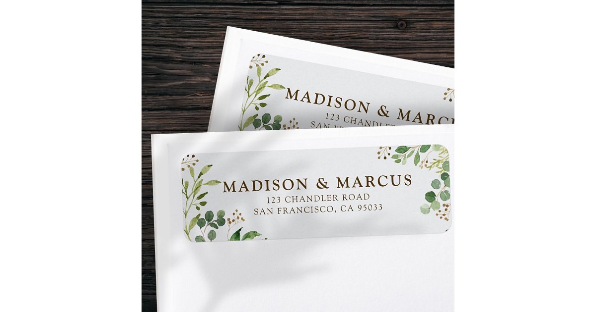 Modern Watercolor Foliage Wedding Return Address Label | Zazzle