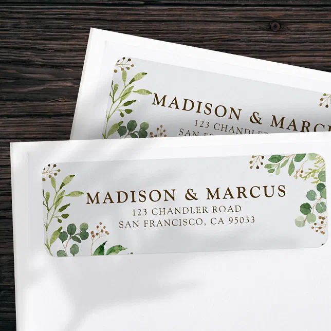 Modern Watercolor Foliage Wedding Return Address Label | Zazzle