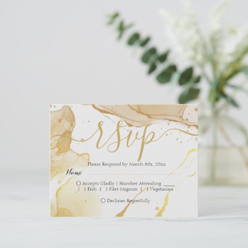 Modern Watercolor Gold RSVP Postcard | Zazzle