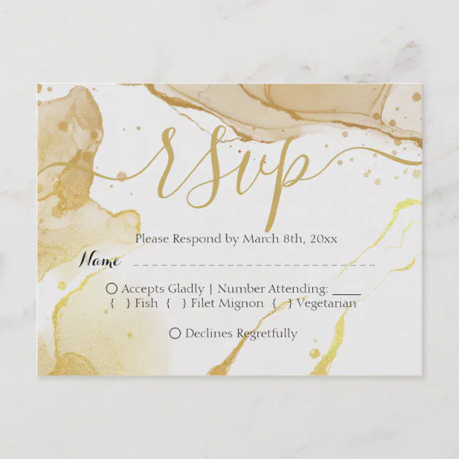 Modern Watercolor Gold RSVP Postcard | Zazzle
