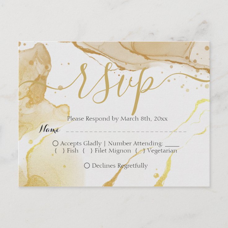 Modern Watercolor Gold RSVP Postcard | Zazzle